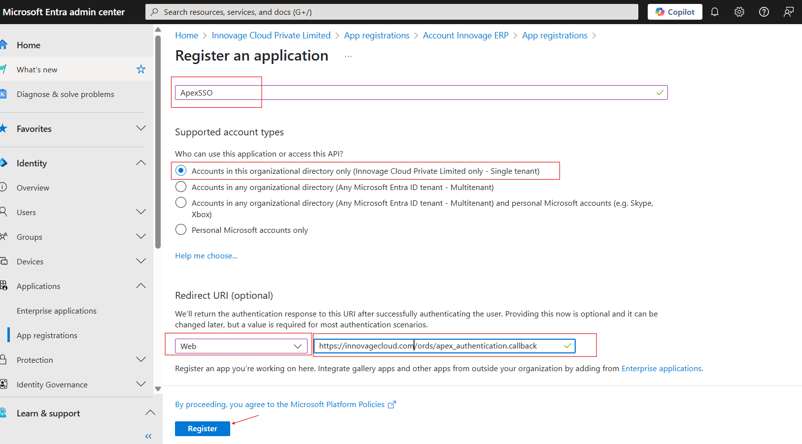 Enabling Microsoft Azure SSO in Oracle APEX - Innovage Cloud